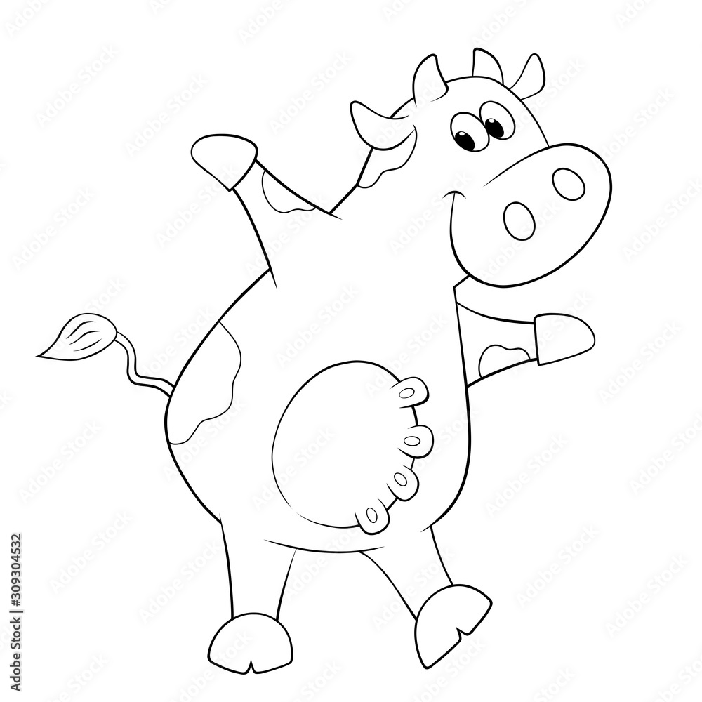 cartoon cow line drawing. dancing and standing on the hind legs Stock ...