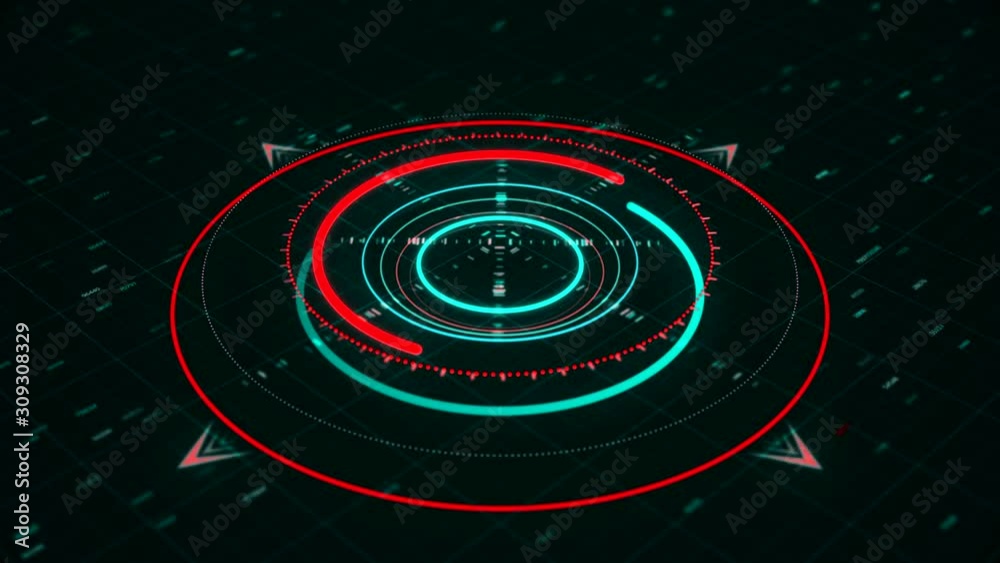 Bright neon 3d abstract animation of circular graph with digits ...