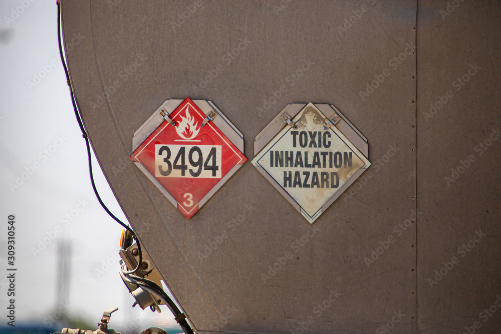 Red Fire sign with 3494 fire symbol and white toxic inhalation hazard ...