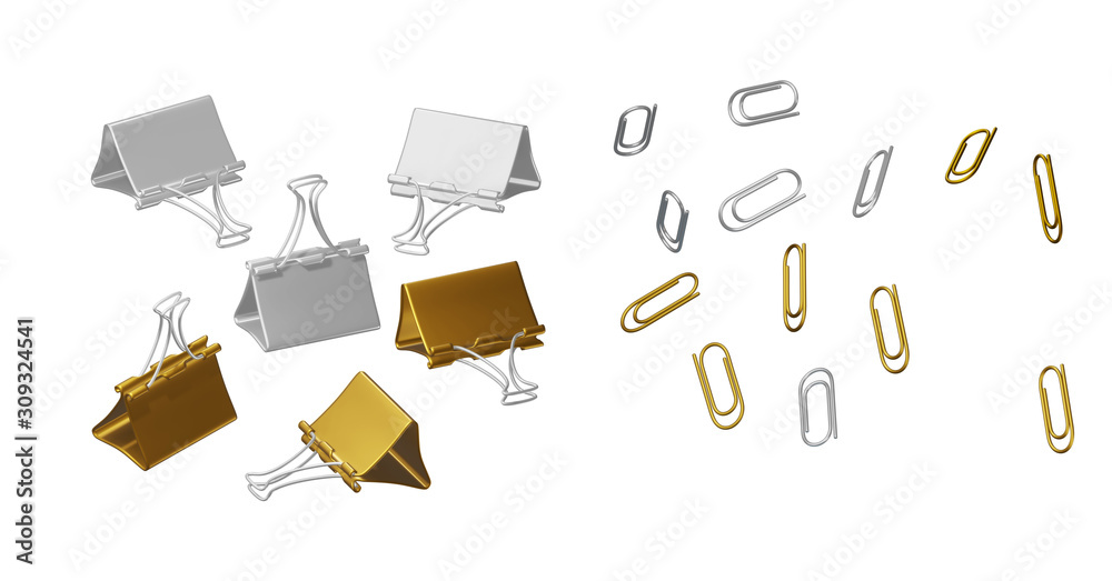 Set of elements of office stationery - various paper clips. Decorative ...