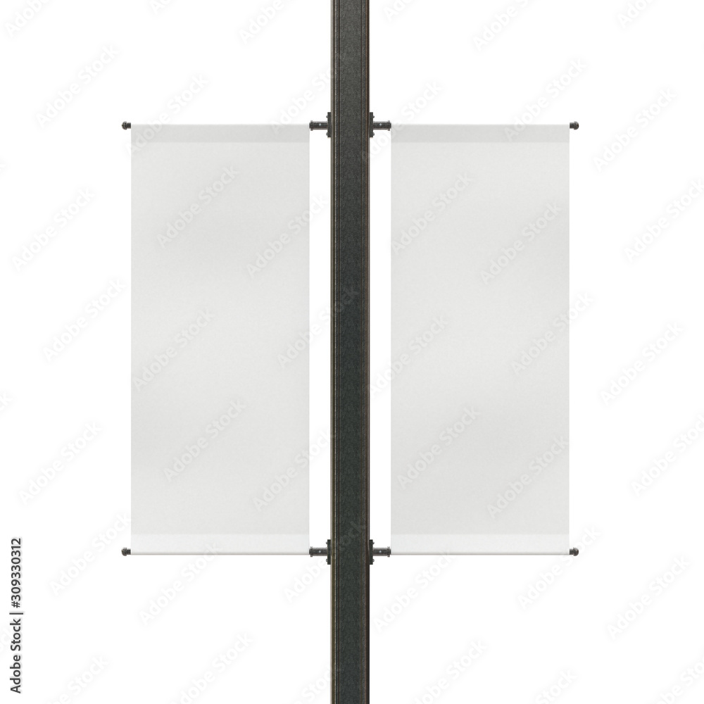 Two Empty Lamp Post Banners Isolated on White Background. Standard Size ...