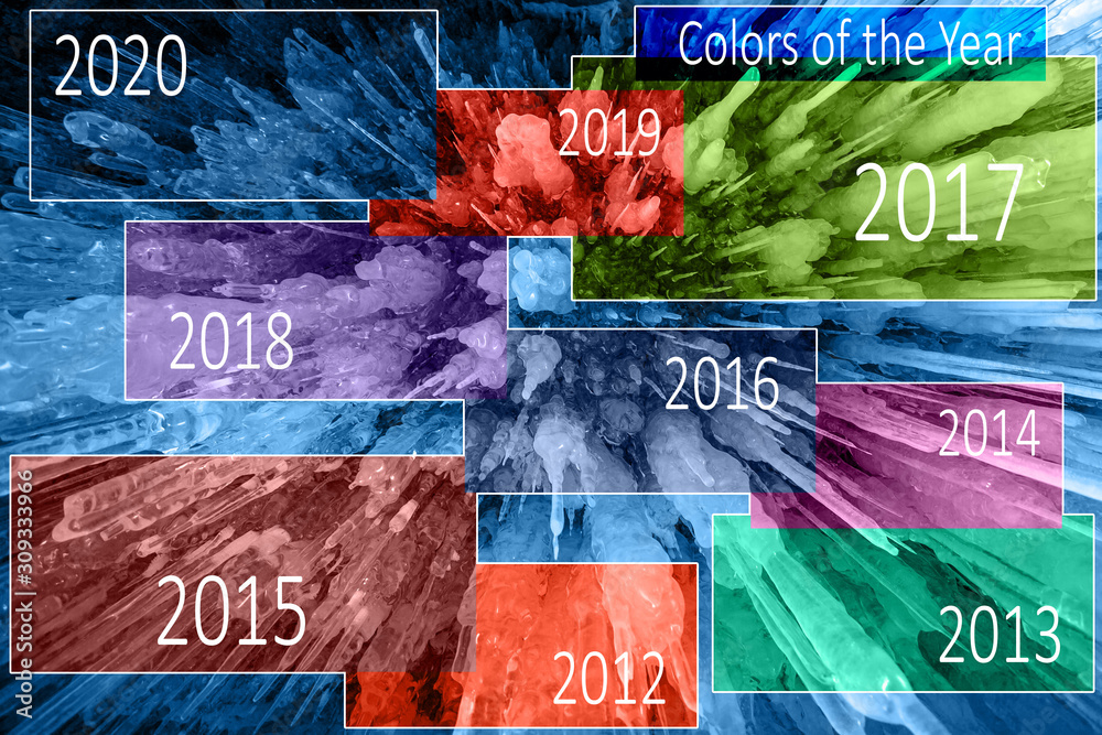 Colors of the Year, trend colors of different years. Natural textural ...