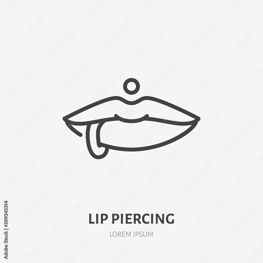 Lip piercing line icon, vector pictogram of face jewelry. Piercing ...
