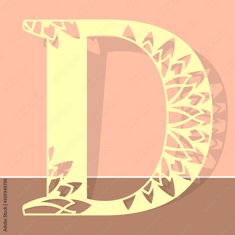 Laser cutting letter D. Woodcut vector design. Plywood lasercut gift ...
