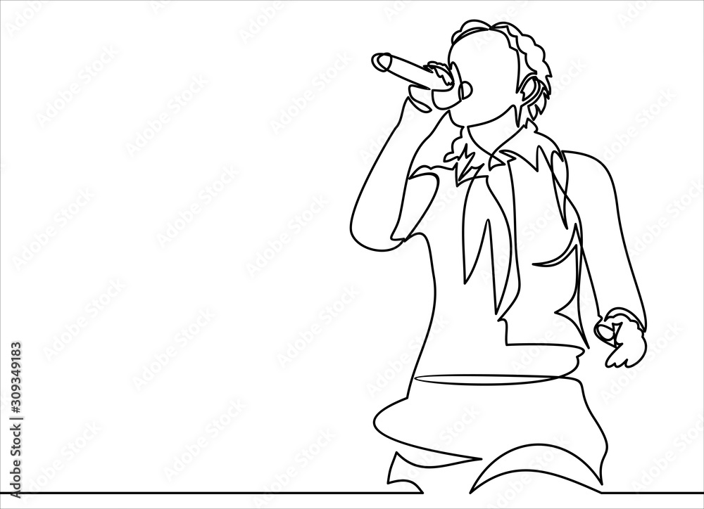 singing woman with microphone in hands illustration. musical band ...