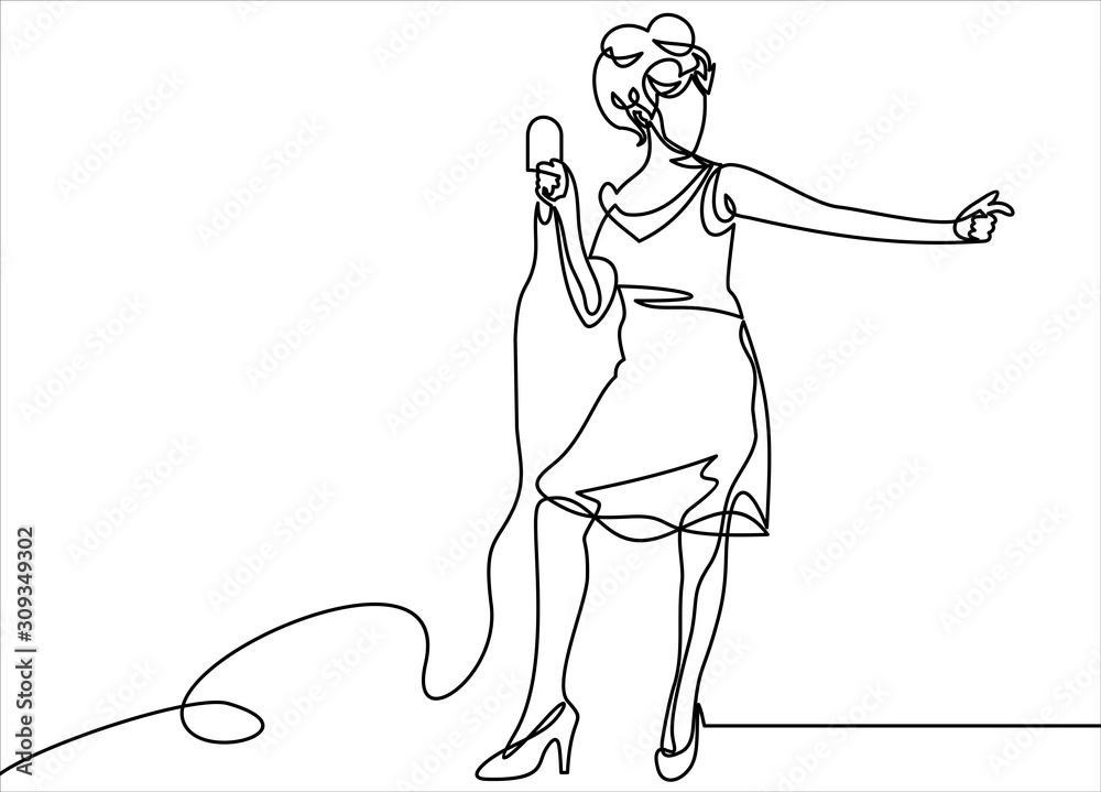Singing Woman With Microphone In Hands Illustration Musical Band