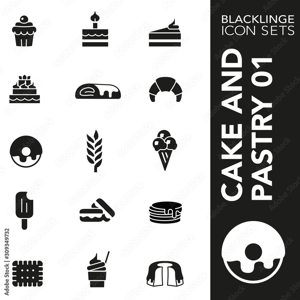 High quality black and white icons of cake and pastry. Blacklinge are ...