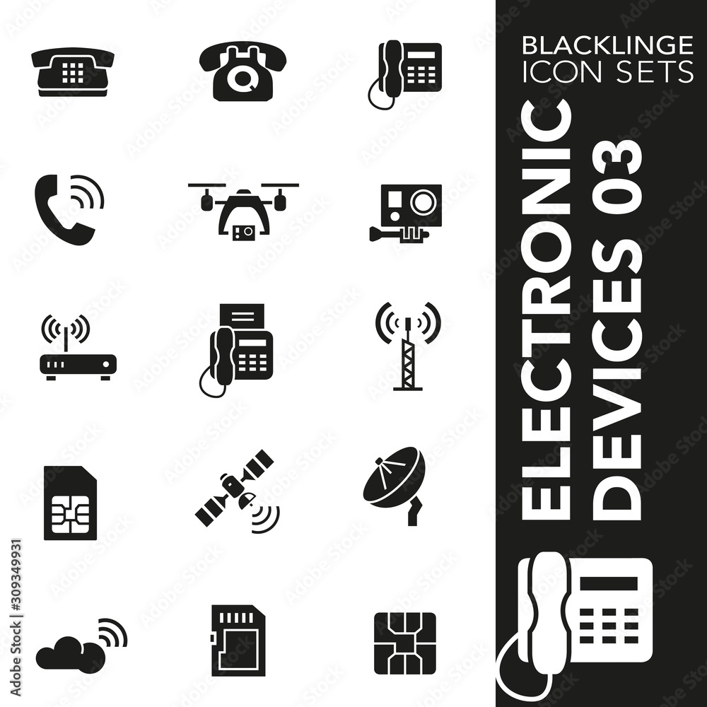 High quality black and white icons of electronic device. Blacklinge are ...