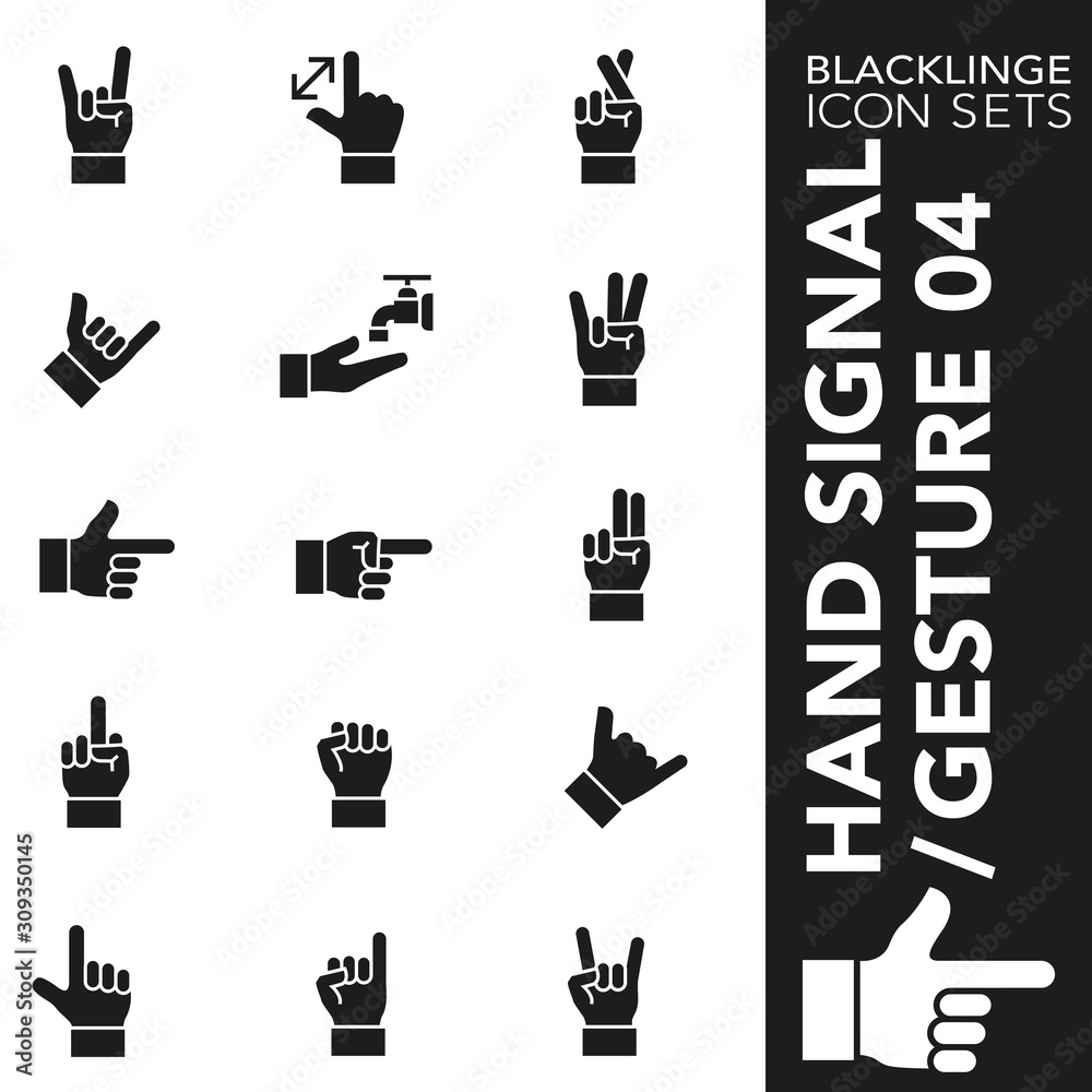 High quality black and white icons of hand signal and gestures ...