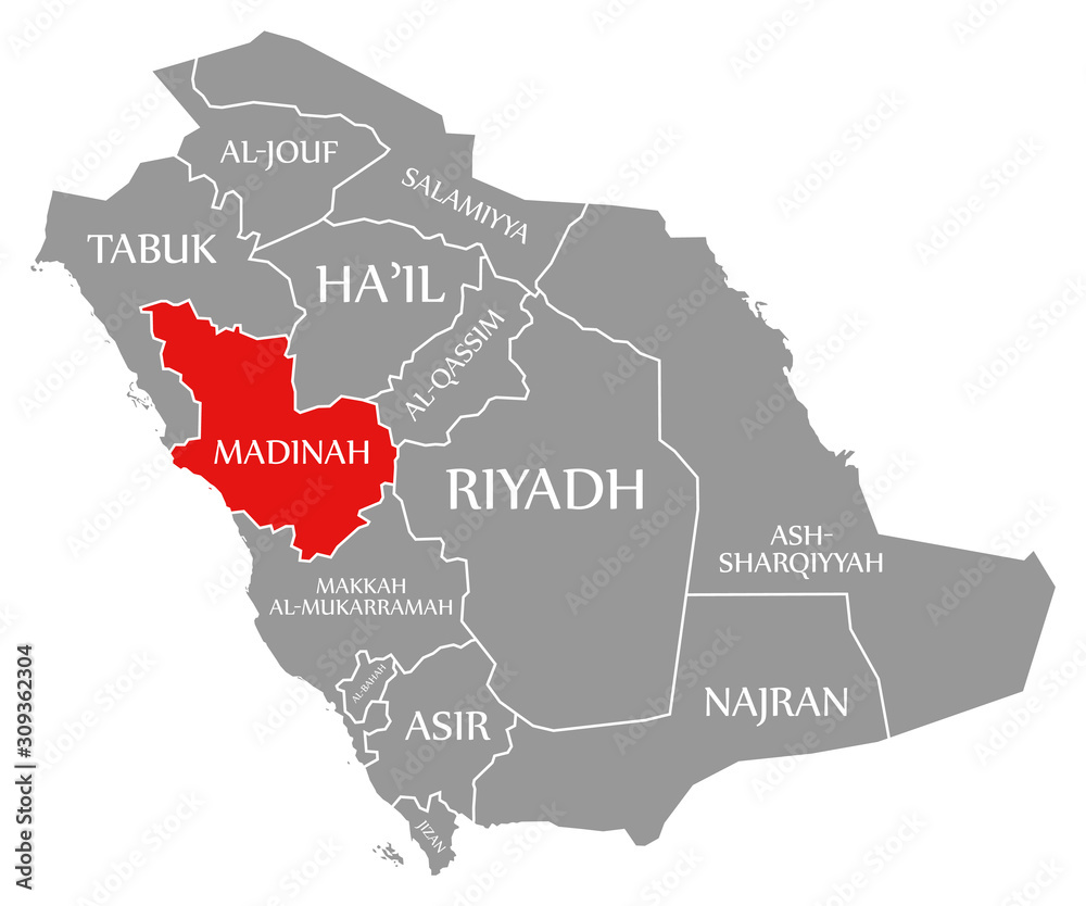 Madinah red highlighted in map of Saudi Arabia Stock Illustration ...