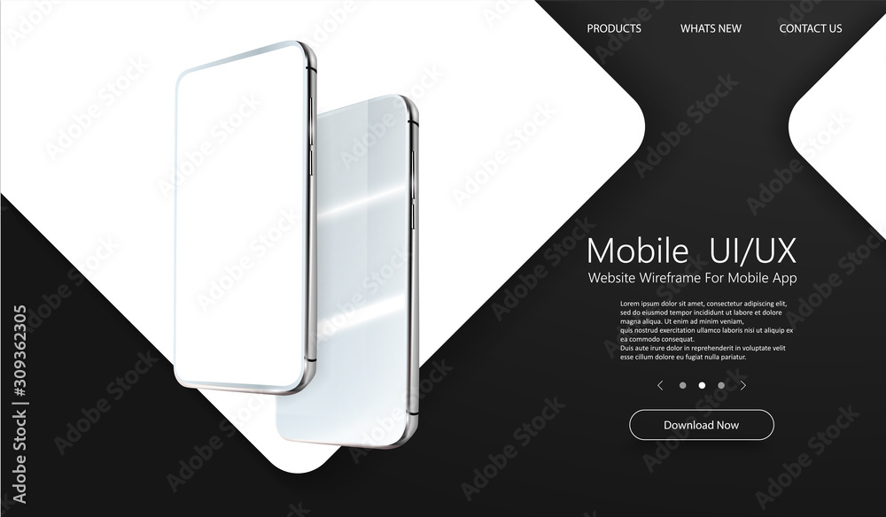 Modern cellphone with blank app screens mockup. Wireframing screens ...