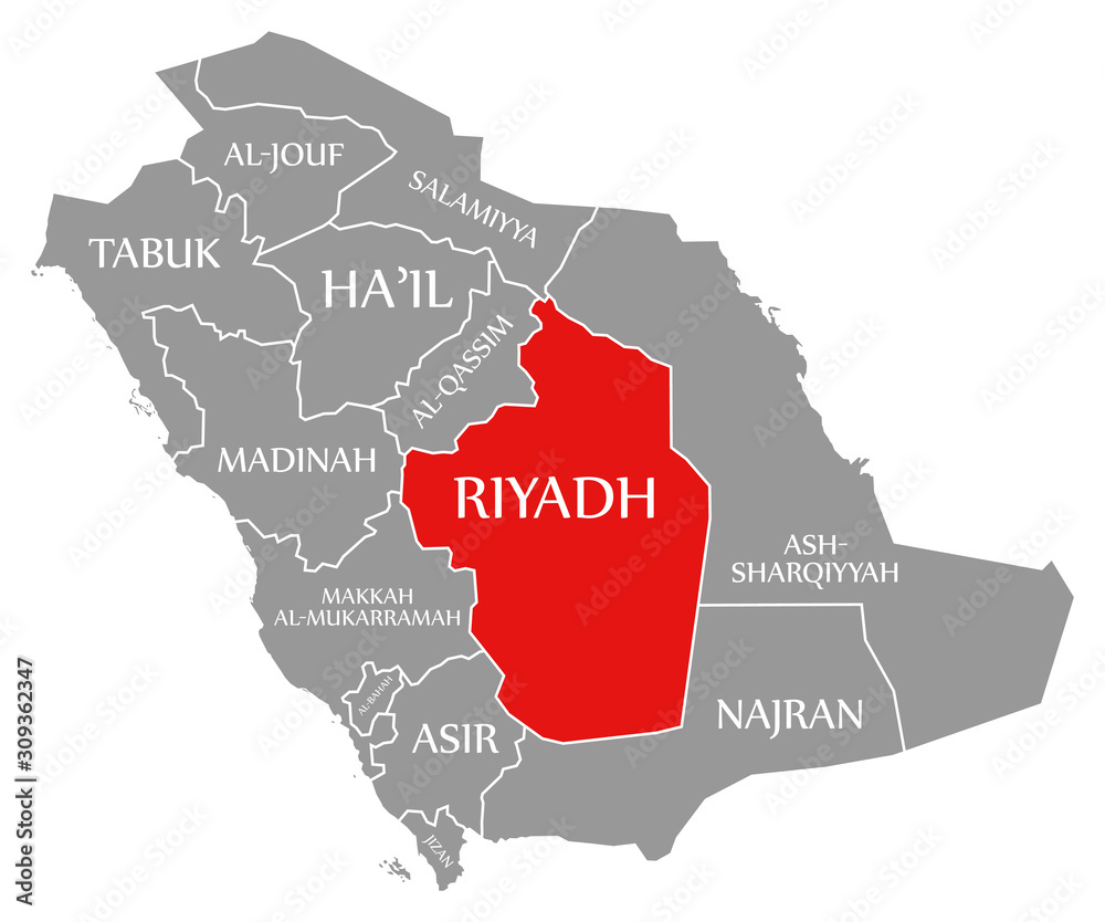 Riyadh red highlighted in map of Saudi Arabia Stock Illustration ...