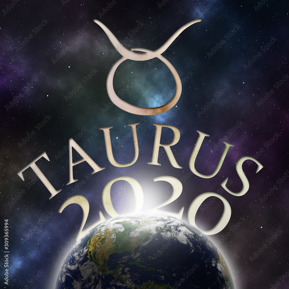 Symbol of the zodiac sign Taurus and its name with the year 2020 ...