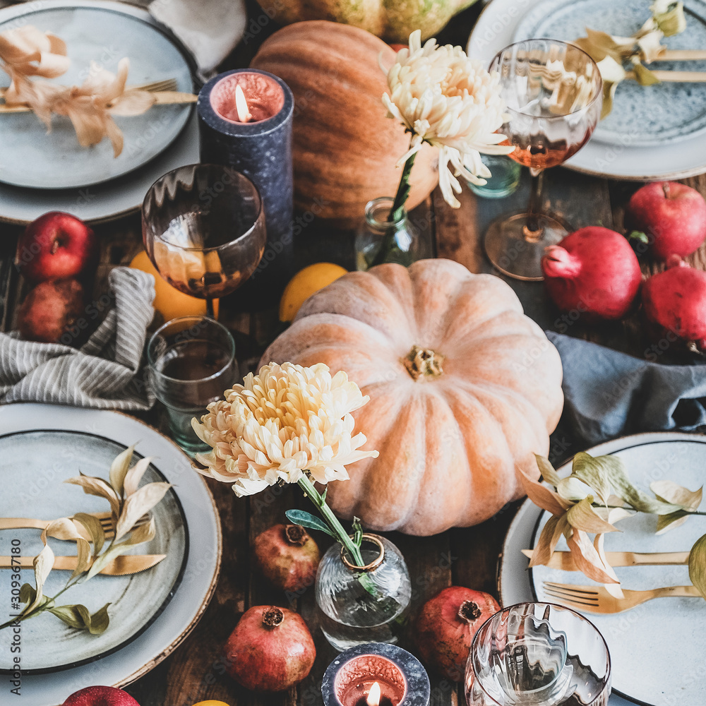 Fall table setting for Thanksgiving day or family gathering dinner ...