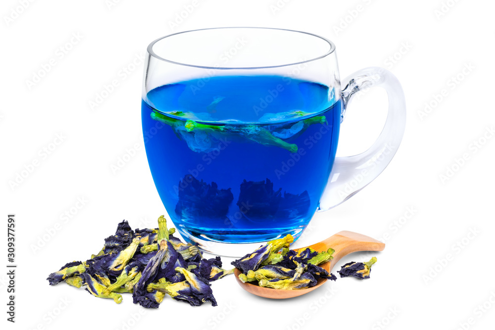 Clitoria ternatea blue thai tea. The infusion of dried flowers ...