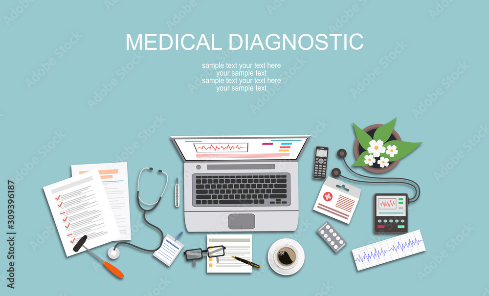 Healthcare, hospital and medical diagnostics concept. Web banner with ...