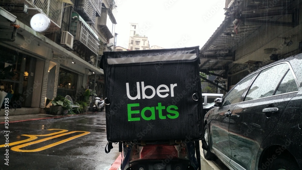 Taipei, Taiwan - December , 2019 : Uber Eats box on a motocycle ...