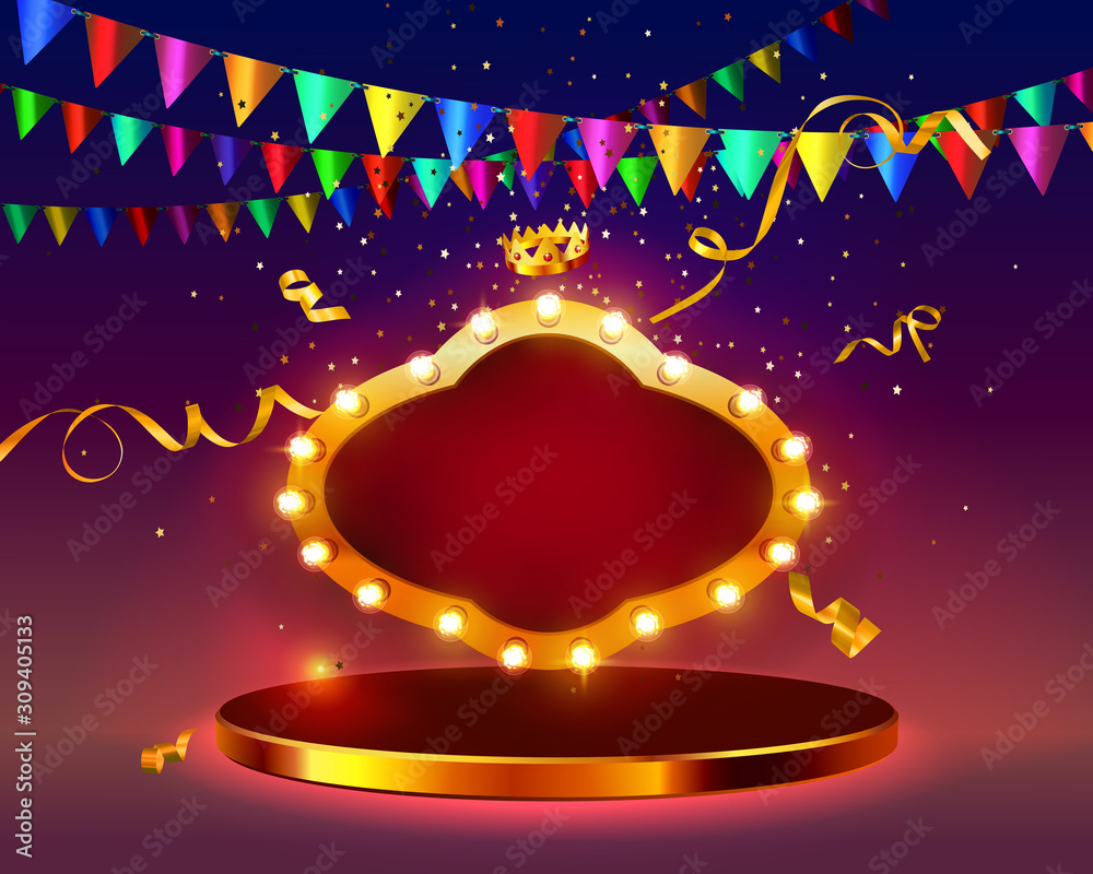 Festive festival background. podium scuttled by spotlights. Stock ...