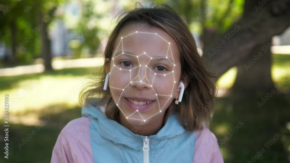Animation 3d recognition scanning mask of the girl kid child. facial ...