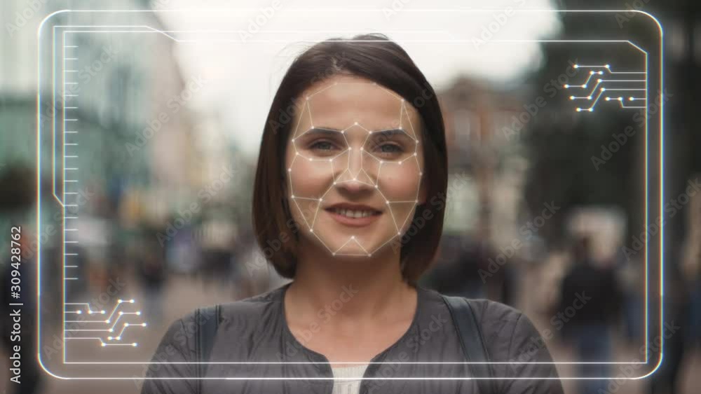 Stockvideo Animation 3d recognition scanning mask of the face woman ...