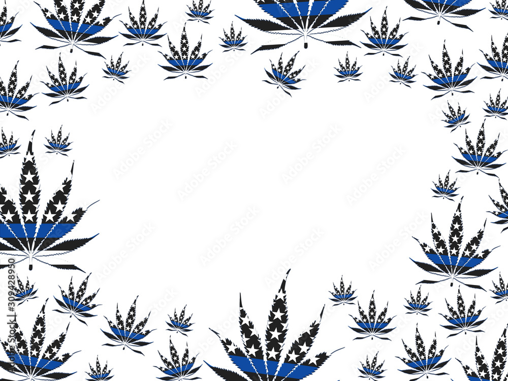 USA thin blue line marijuana leaf border isolated over white Stock ...