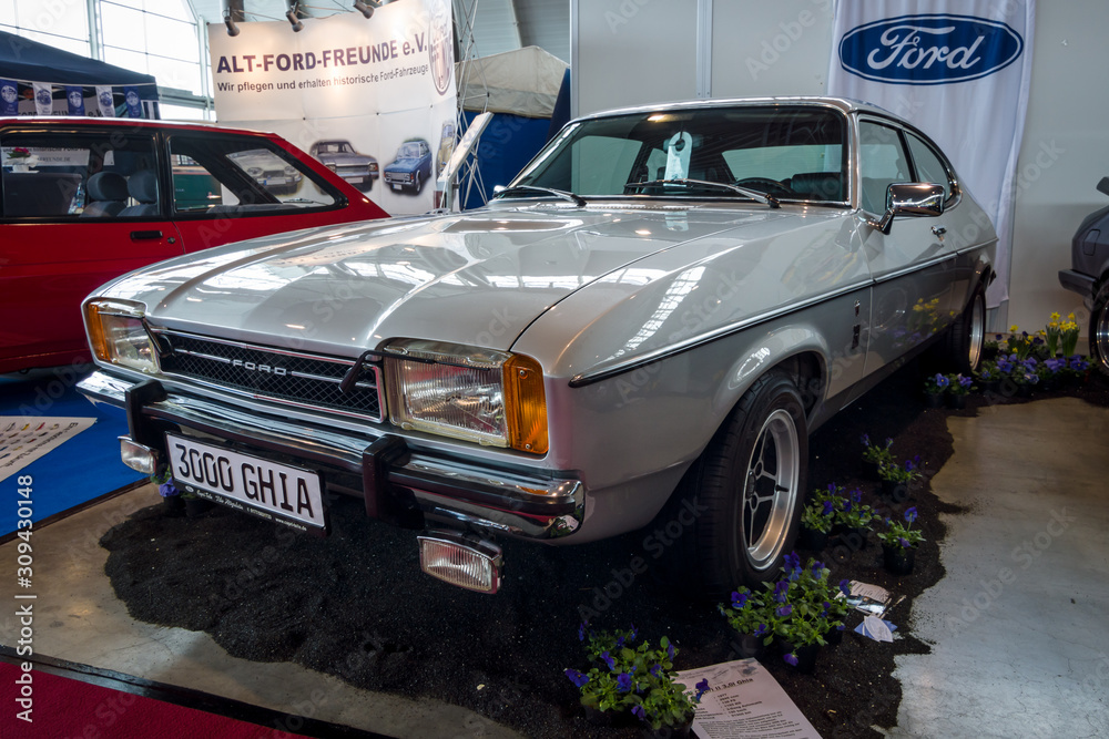 STUTTGART, GERMANY - MARCH 03, 2017: Mid-size coupe Ford Capri Mk II 3. ...