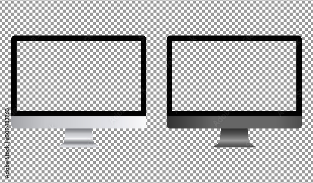 Realistic desktop computer with transparent screen. Desktop computer ...