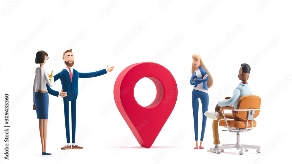 global tracking concept with team people. 3d illustration. Cartoon ...