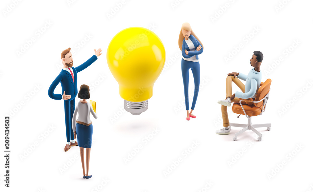 Team searching for new ideas solutions. 3d illustration. Cartoon ...