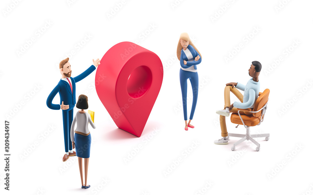 global tracking concept with team people. 3d illustration. Cartoon ...
