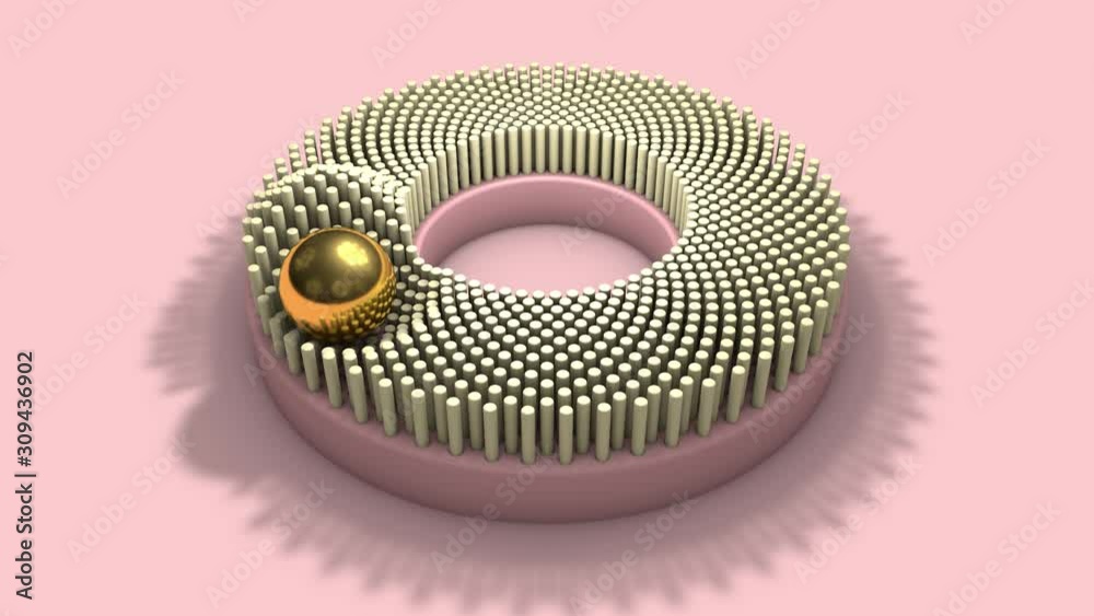 3D animation of a Golden ball moving along the axis of vertically ...
