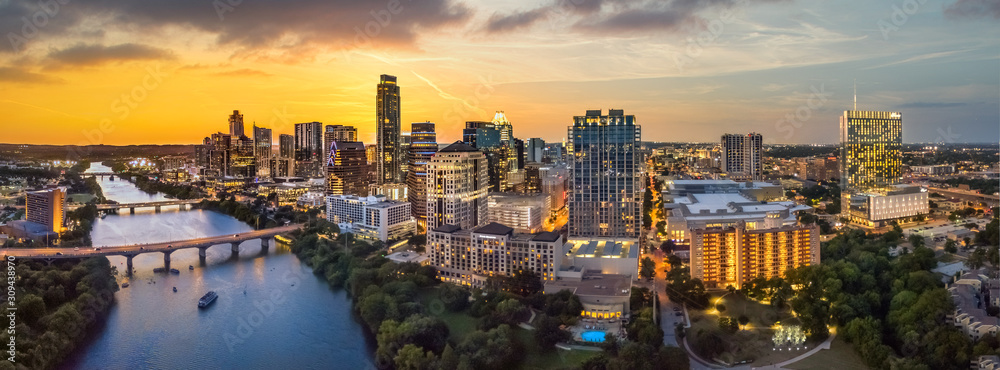 Austin Texas skyline with sunset Stock Photo | Adobe Stock