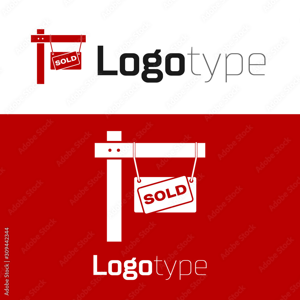 Red Hanging sign with text Sold icon isolated on white background. Sold ...