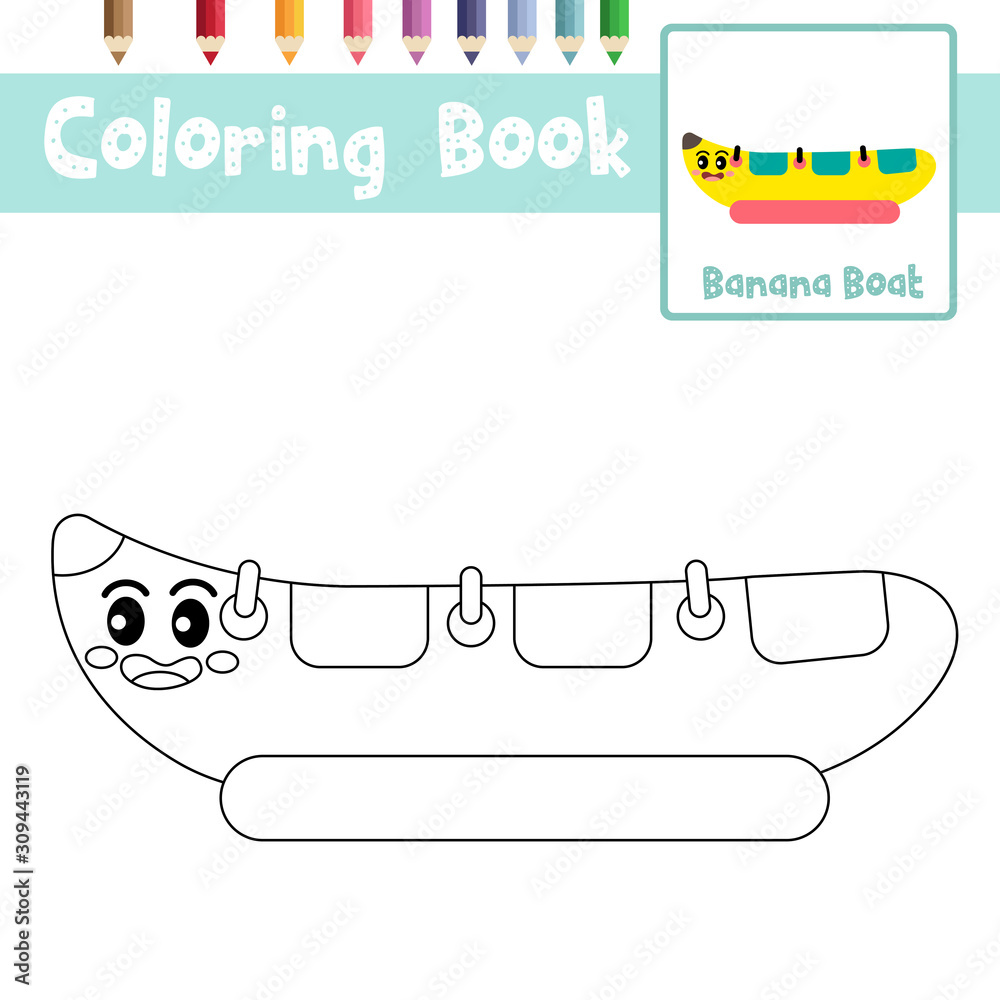 Coloring page Banana Boat cartoon character side view vector ...
