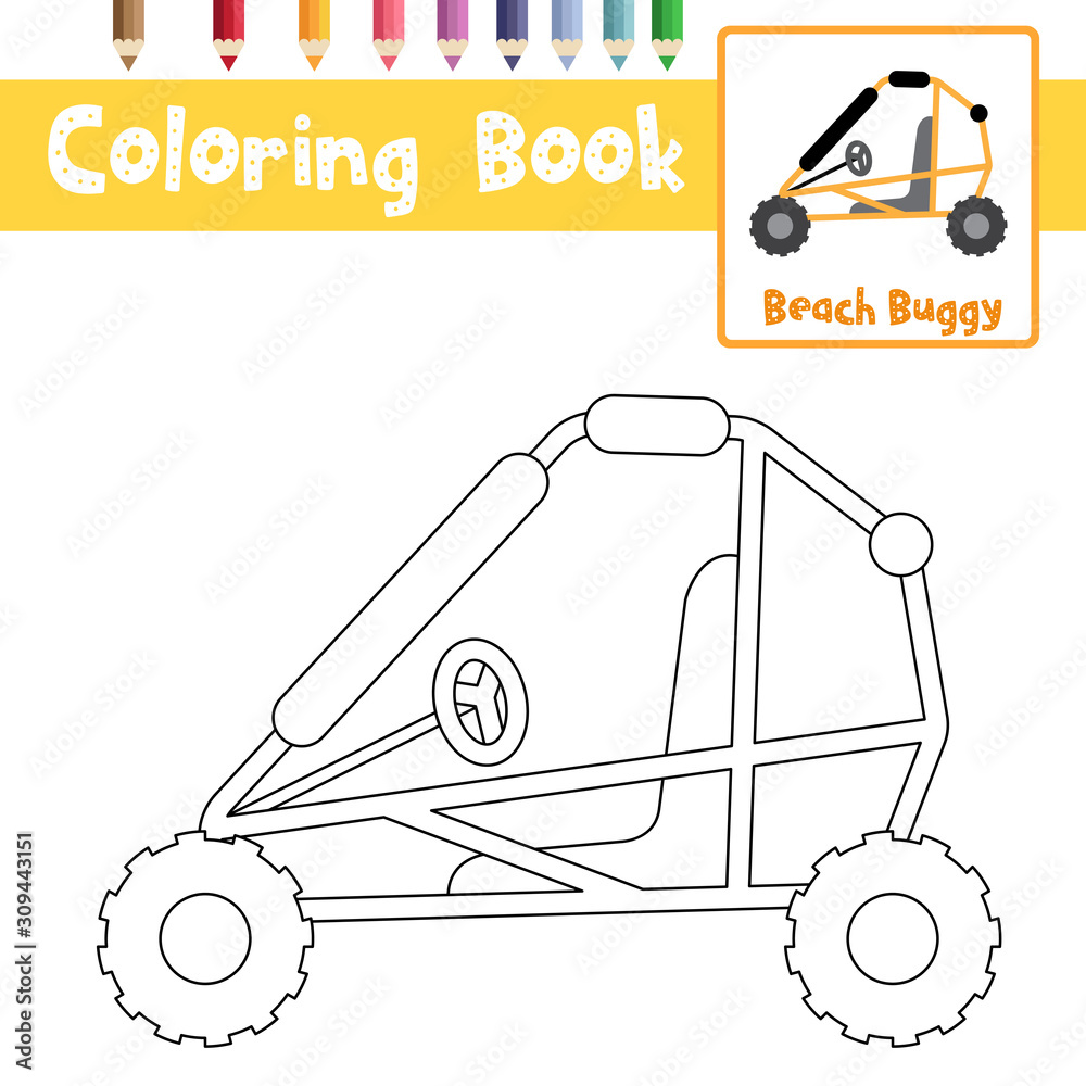 Coloring page Beach buggy cartoon character side view vector ...