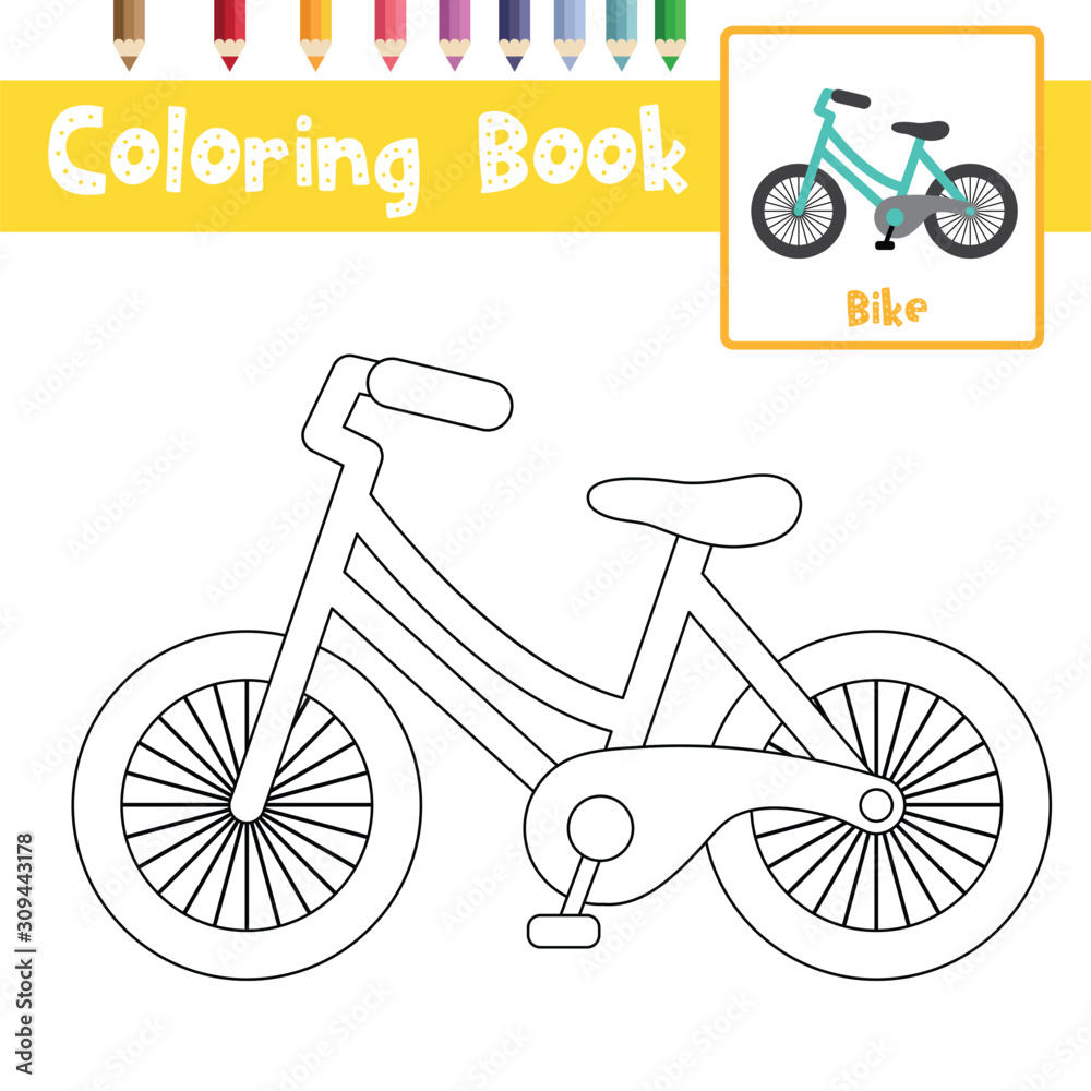Photo & Art Print Coloring page Bike cartoon character side view vector ...