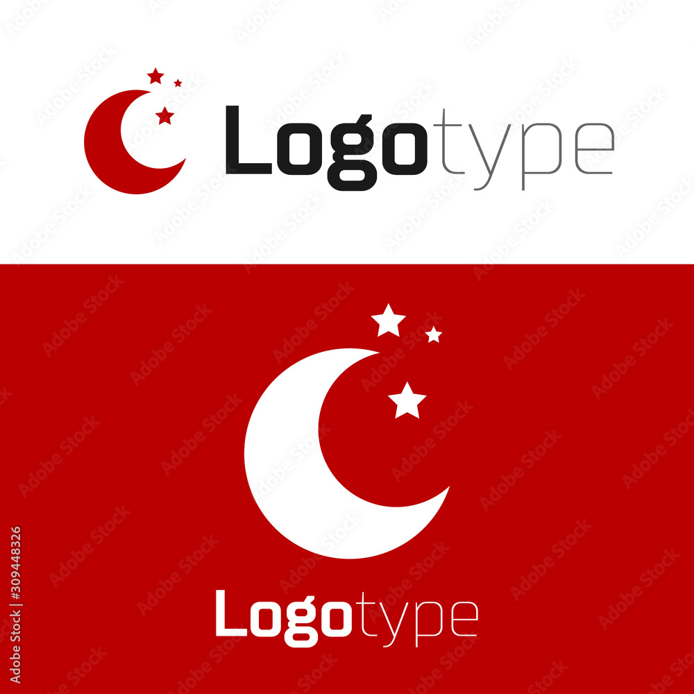 Red Moon and stars icon isolated on white background. Logo design ...