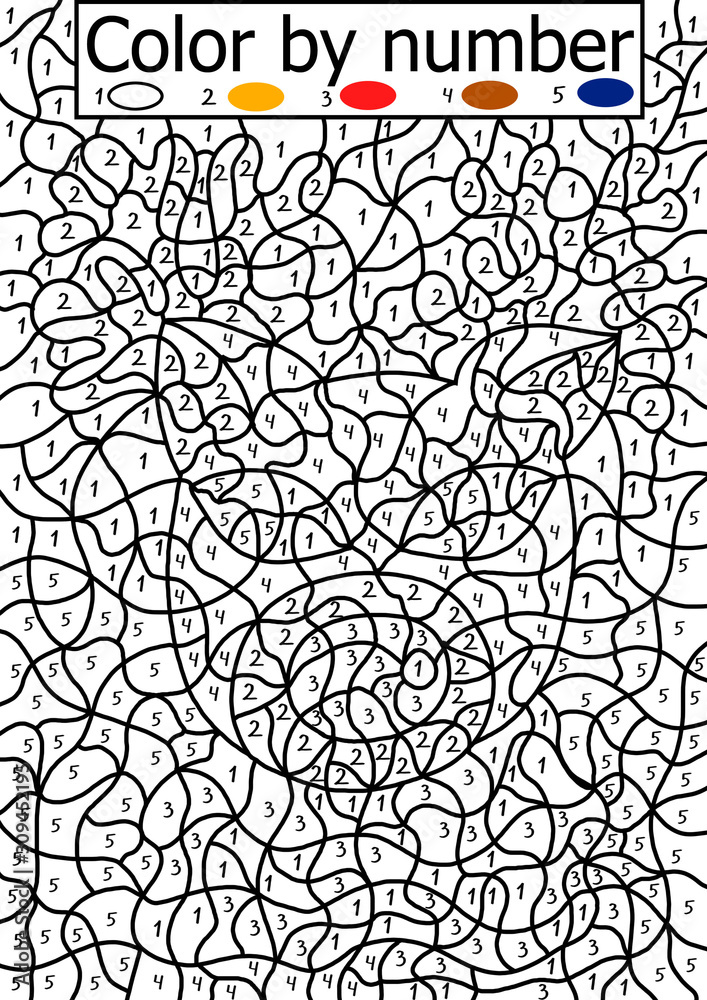 Color by number puzzle for kids. Cute deer with a scarf coloring page ...