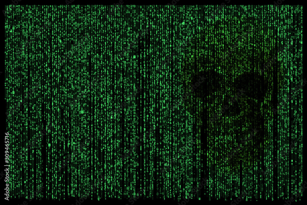 Matrix digital with Human skull halloween background Stock Illustration ...