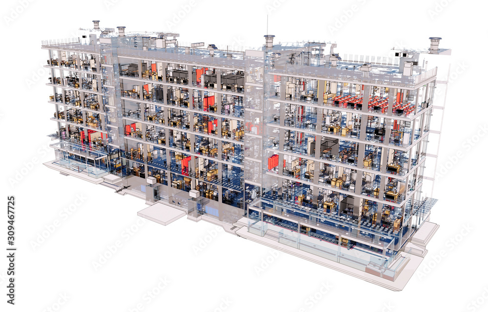 Conceptual visualization of the BIM model of the office building Stock ...