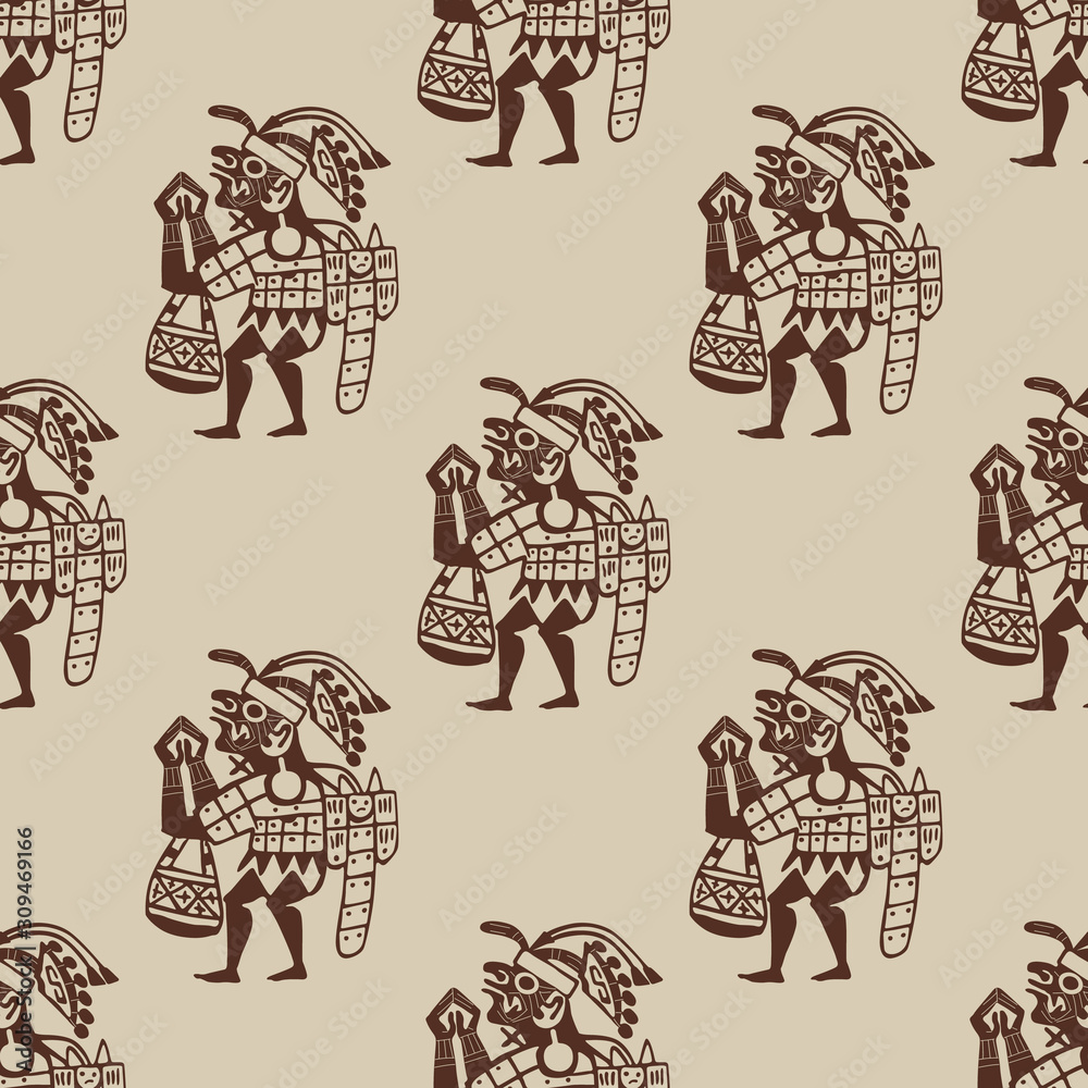 Seamless geometrical monochrome pattern with silhouettes of ancient ...