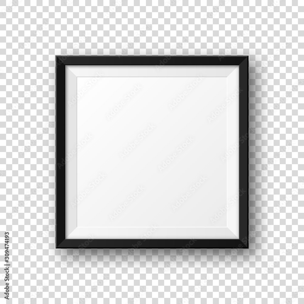 Realistic blank black picture frame with shadow isolated on transparent ...