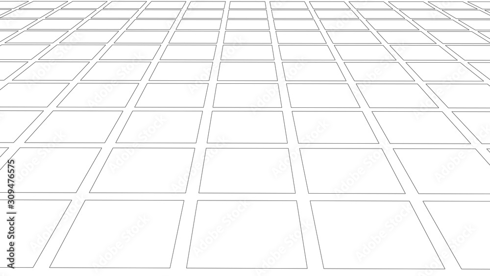 Vector perspective grid of squares. Detailed lines on white background ...