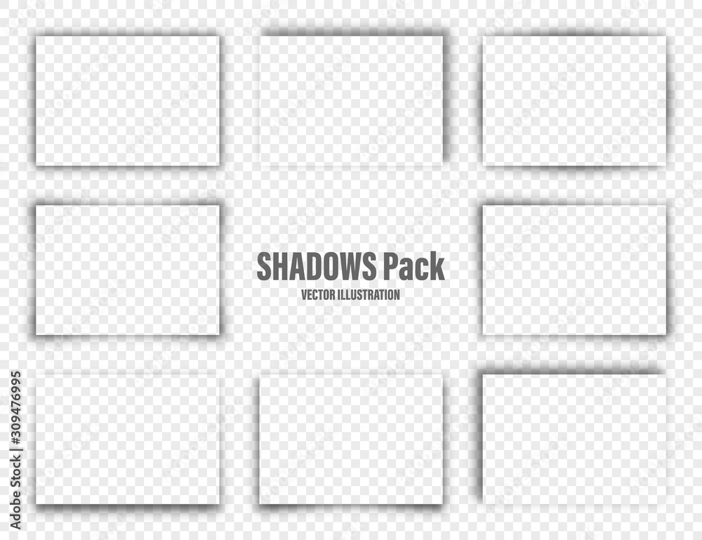 Vector shadows set. Page dividers on transparent background. Realistic ...