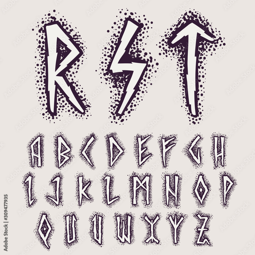 Rune alphabet on the dots background. Stock Vector | Adobe Stock