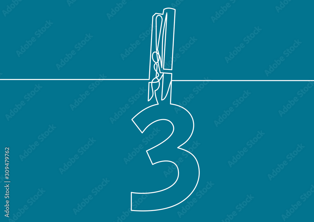 clip wooden peg with numbers .Continuous line drawing Stock Vector ...