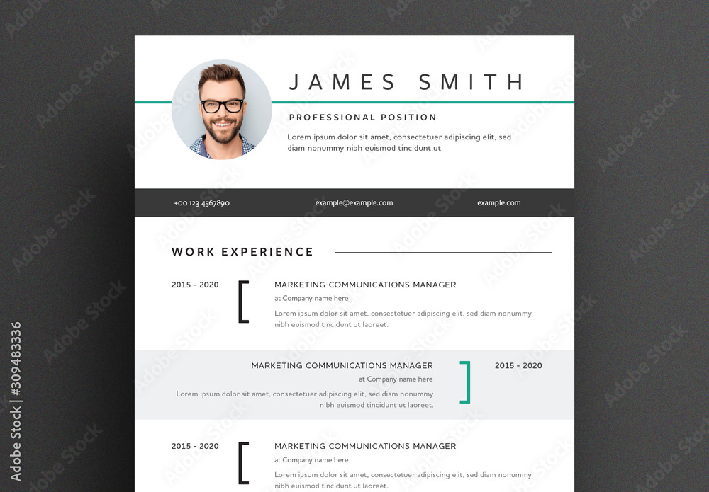 Professional Resume Layout with Circle Photo Placeholder Stock Template | Adobe Stock