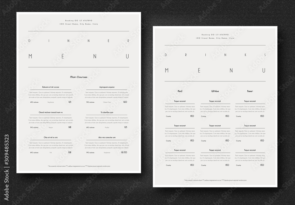 Food and Wine List Menu Layout in Two Sizes Stock Template | Adobe Stock