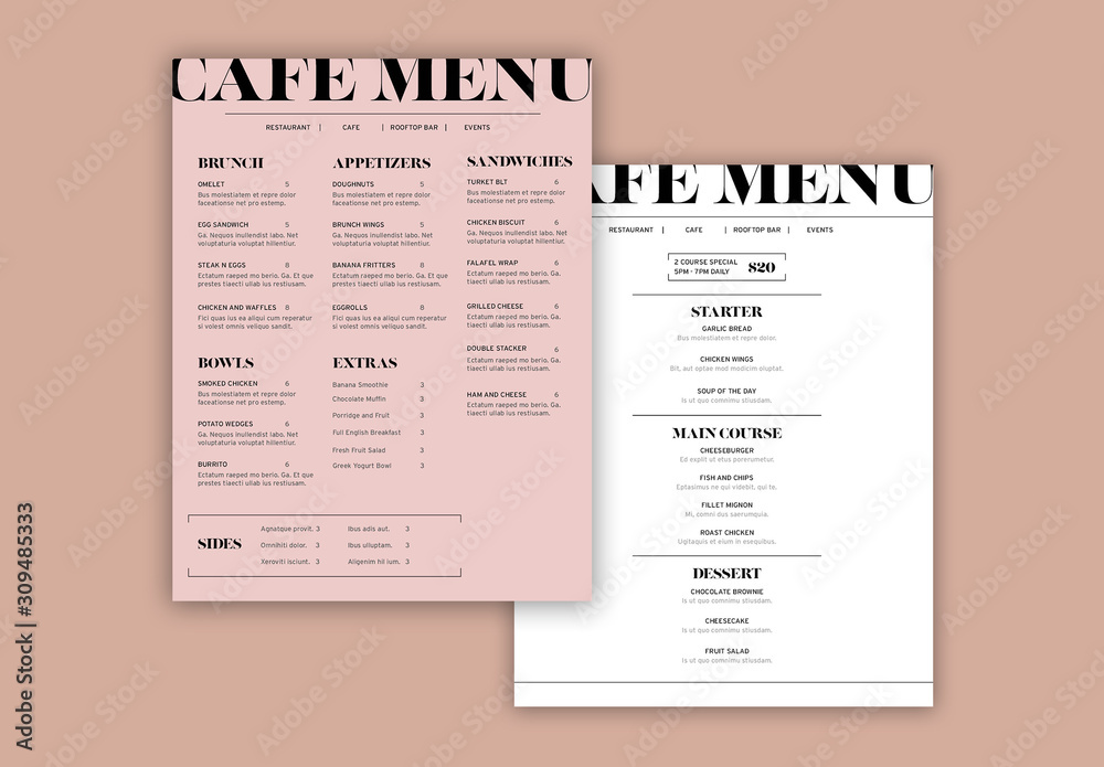 Pink and White Menu Layout Set Stock Template | Adobe Stock