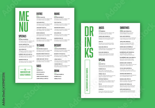 Menu with Green Accents Layout Stock Template | Adobe Stock